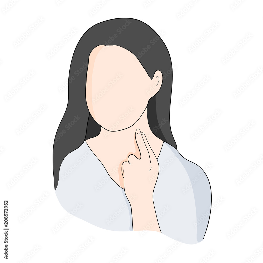 Young woman checking her pulse over the carotid artery. Vector ...