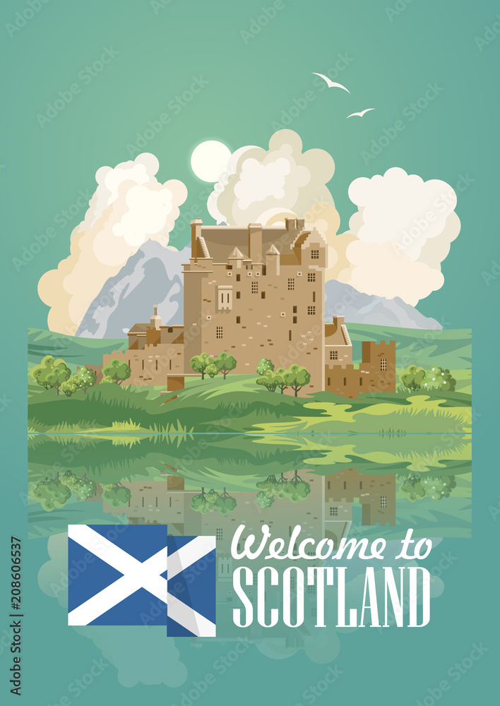Scotland travel vector in modern style. Scottish landscapes Stock ...