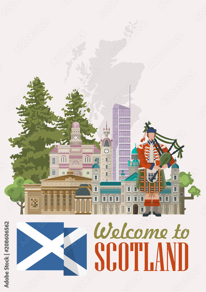 Scotland travel vector in modern style. Scottish landscapes Stock ...