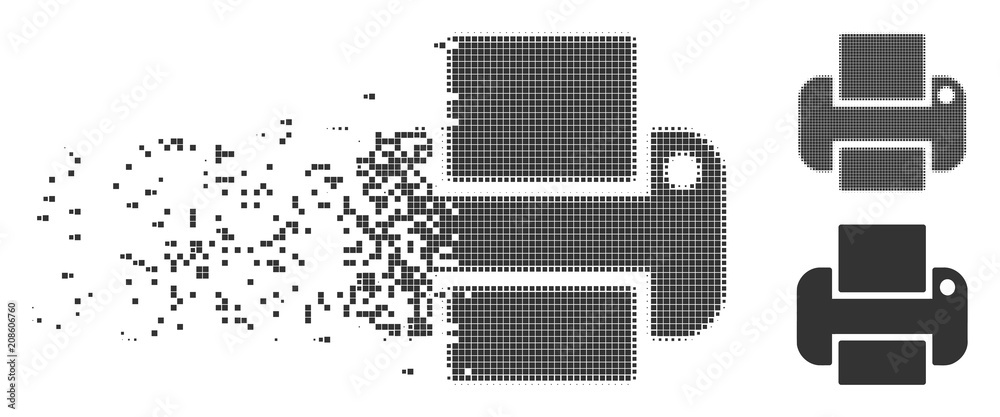 Vektorová grafika „Grey vector printer icon in dispersed, pixelated ...