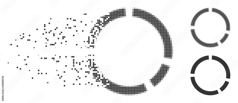 Grey vector round diagram icon in dispersed, dotted halftone and ...
