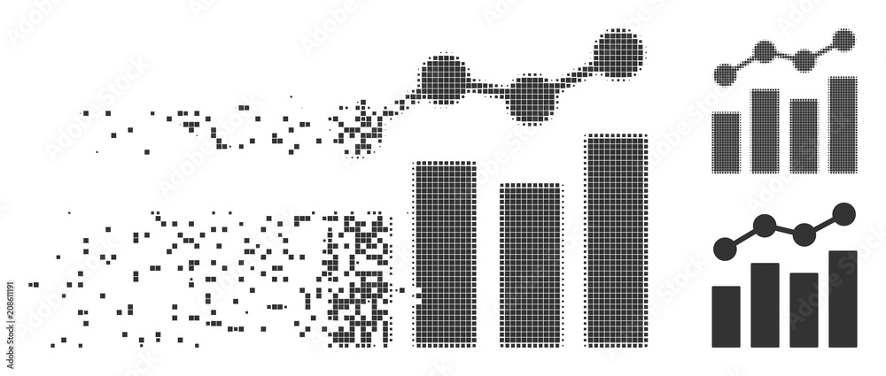 Grey vector stats charts icon in dispersed, dotted halftone and ...