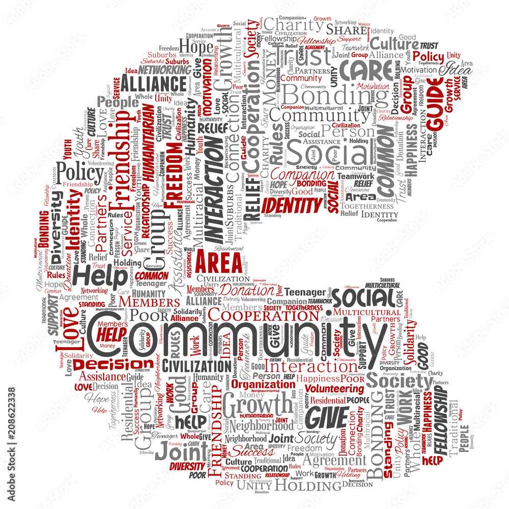 Vector conceptual community, social, connection letter font C red word ...