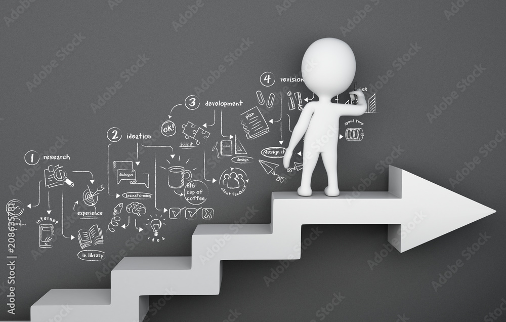 3d White people drawing strategic creative process sketch Stock ...