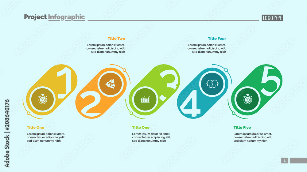 Five stages process chart slide template. Business data. Strategy ...