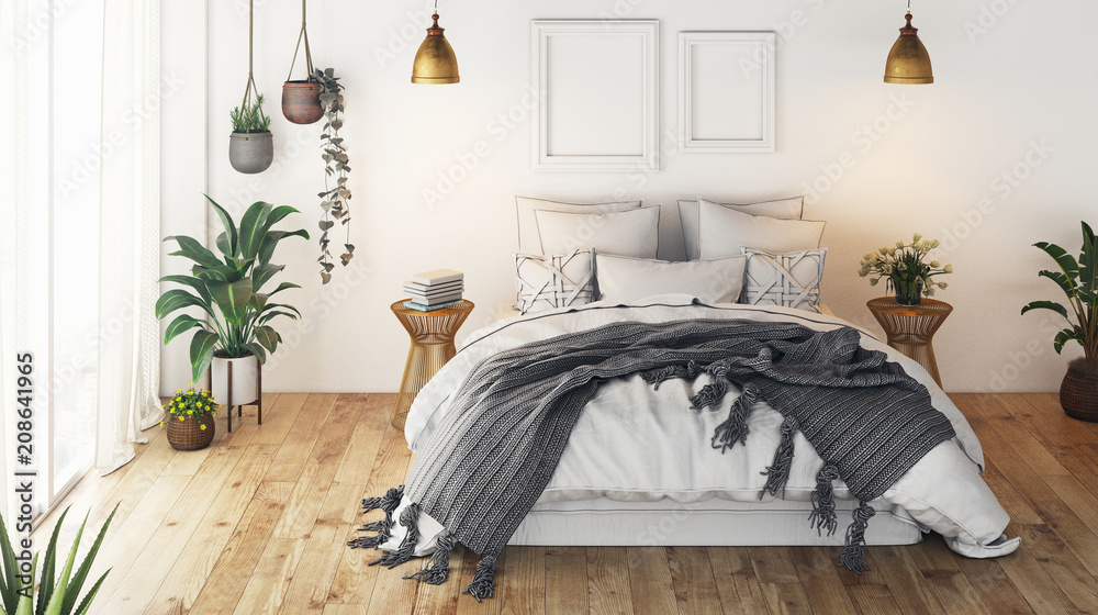 Modern bedroom, render 3d Stock Illustration | Adobe Stock