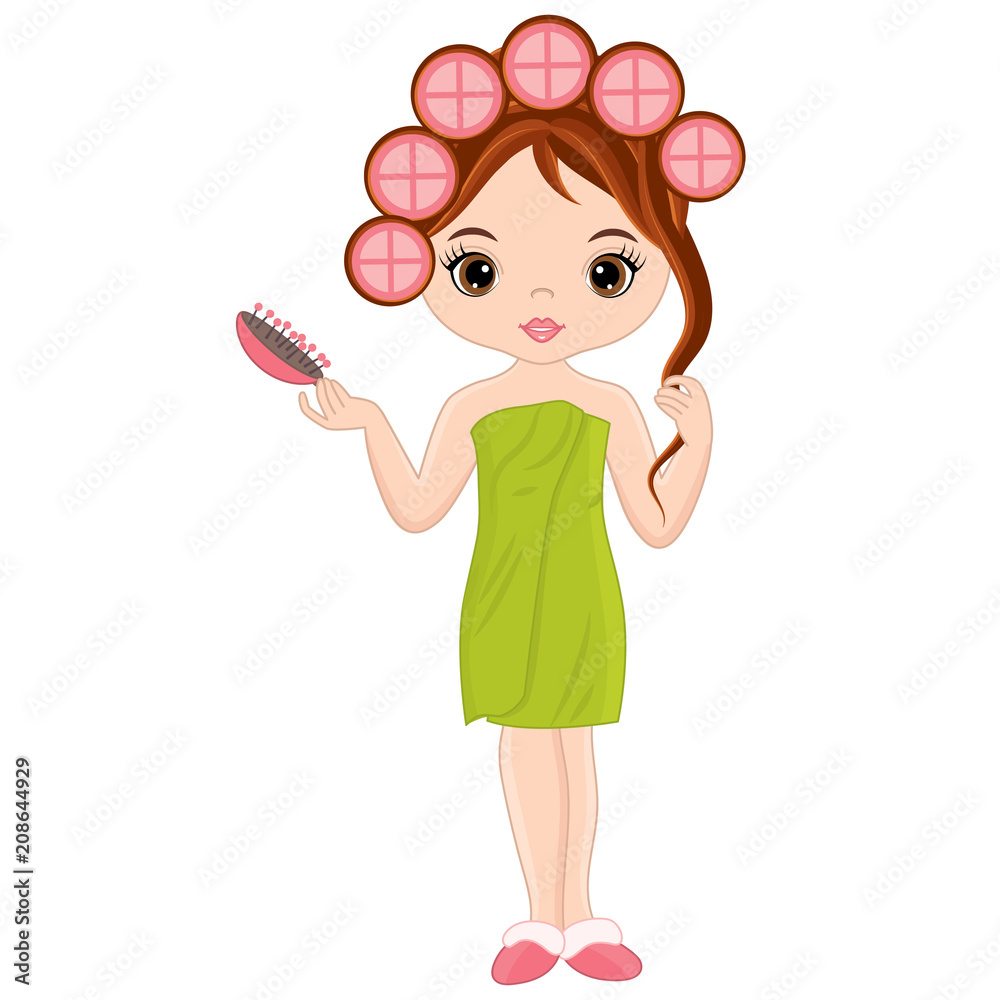 Vector Beautiful Young Girl Taking Spa Treatment Stock Vector | Adobe Stock