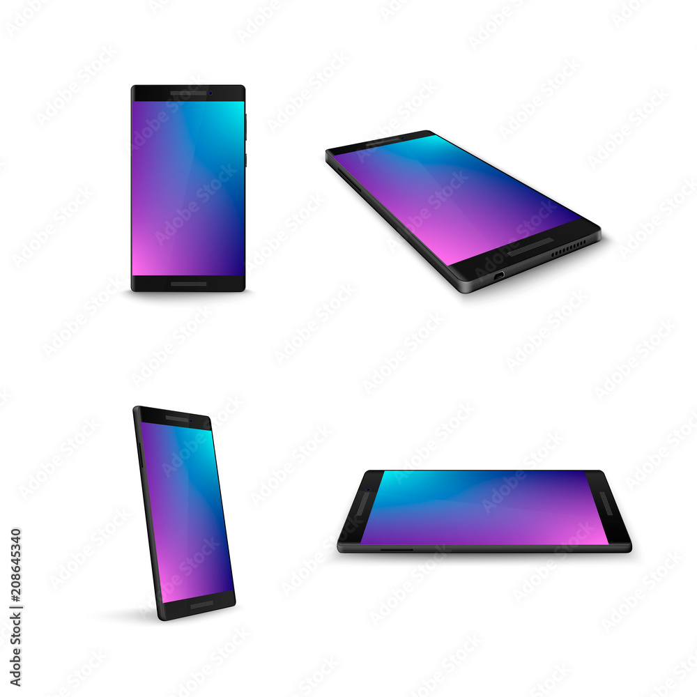Mobile phone. Smart phone from different sides. Realistik modern gadget ...