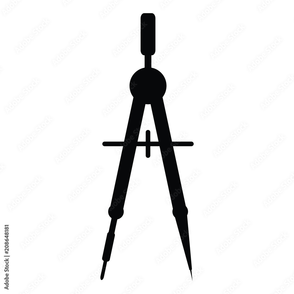 A black and white silhouette of drawing compass Stock Vector | Adobe Stock