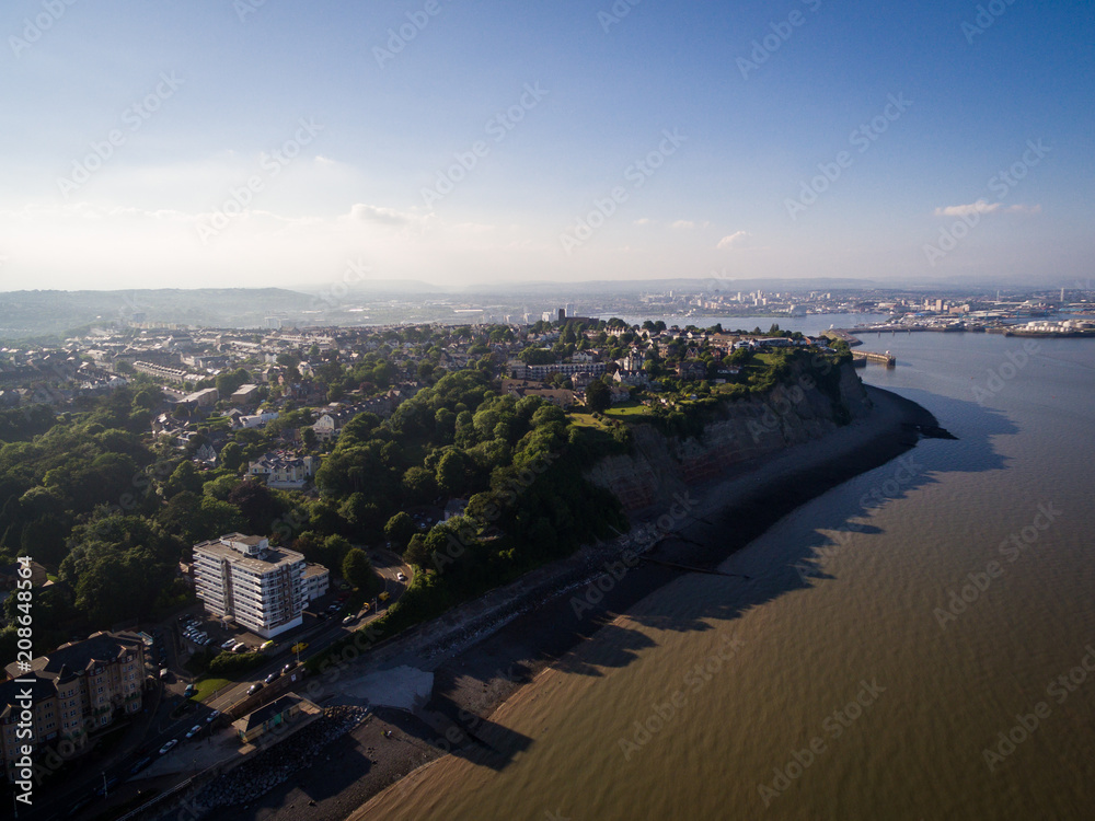 Aerial view of the cliff edge in Penarth. Penarth is a coastal town in ...