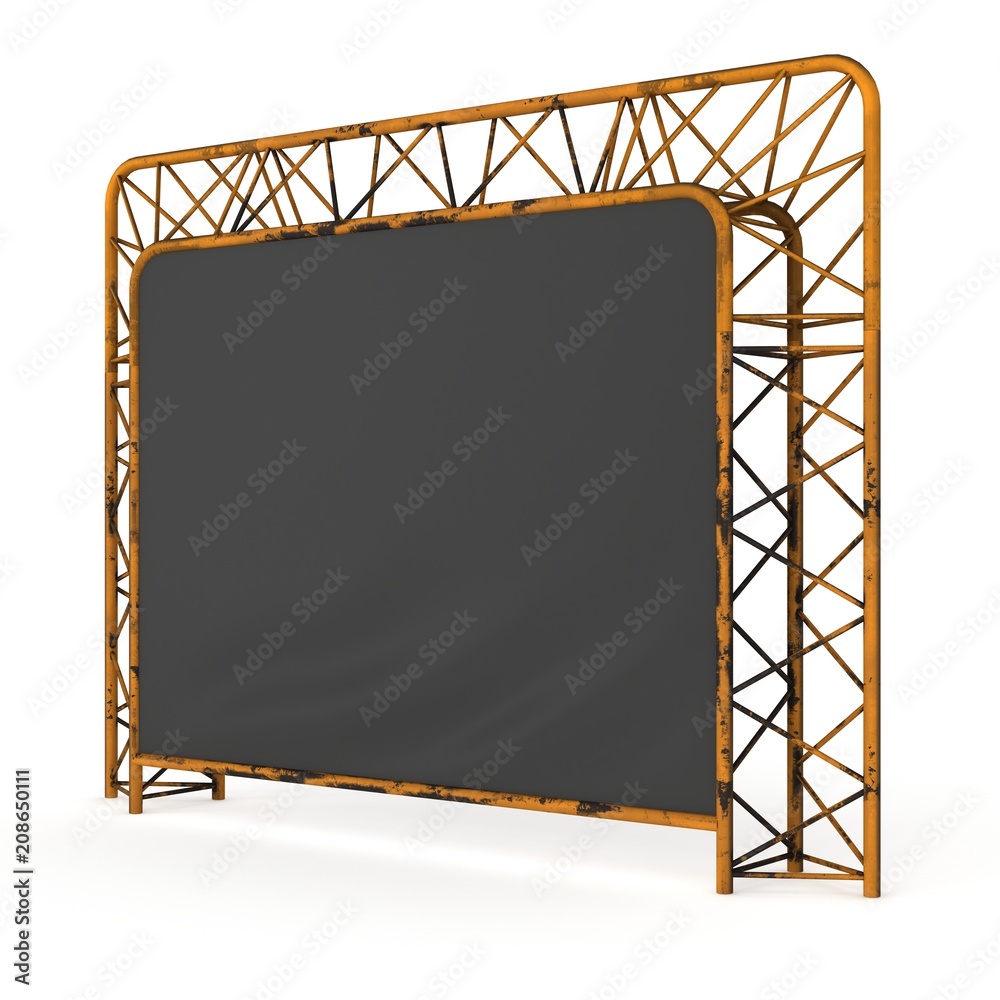 Steel truss girder element banner construction. 3d render press wall ...