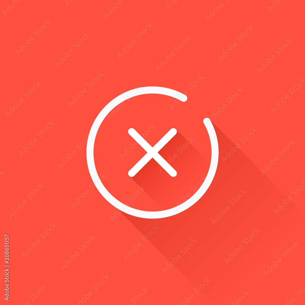 Cross line icon. Thin line design with long shadow. White x mark ...