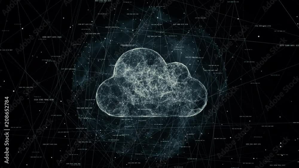 cloud computing, tech animation of cloud symbol from the chaotically ...