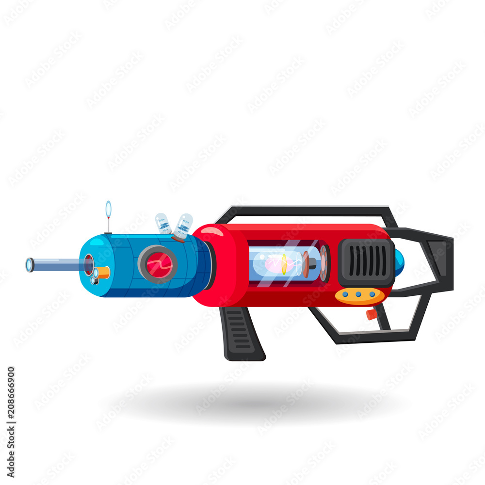 Cartoon retro space blaster, ray gun, laser weapon. Vector illustration ...
