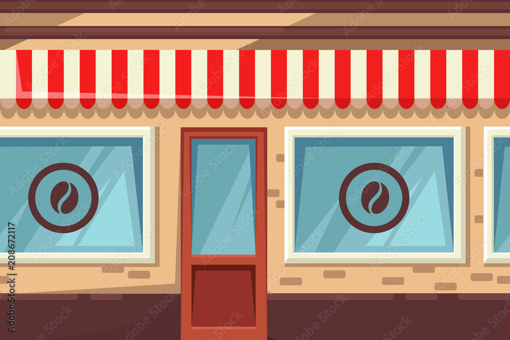 Seamless horizontal background with street cafe, bakery or coffee shop ...