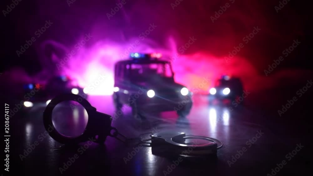 Police raid at night and you are under arrest concept. Silhouette of ...