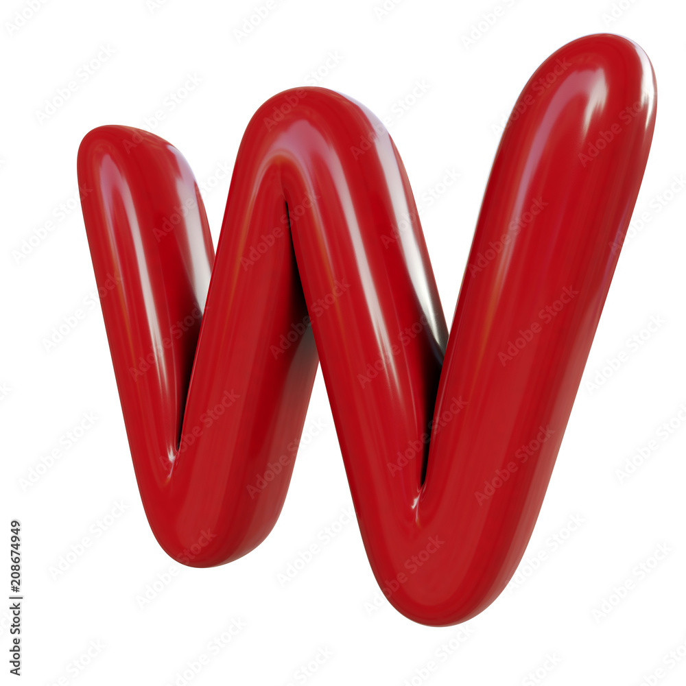 Glossy red letter W. 3D render of balloon font isolated on white ...