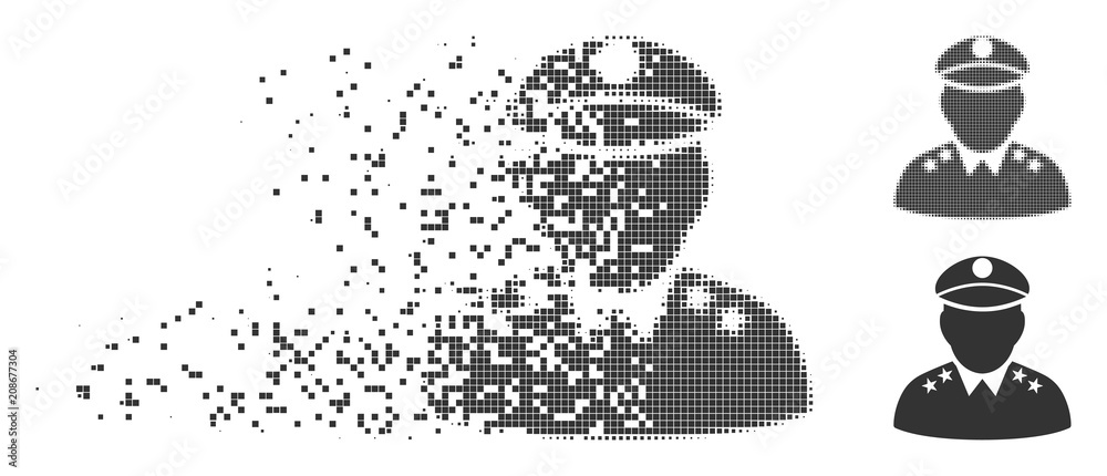 Gray vector army general icon in dissolved, dotted halftone and ...