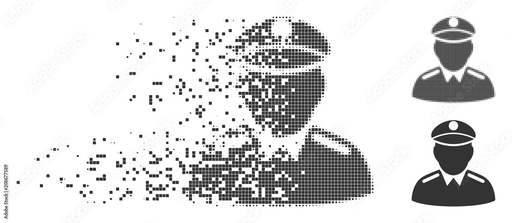 Gray vector colonel icon in dissolved, dotted halftone and undamaged ...