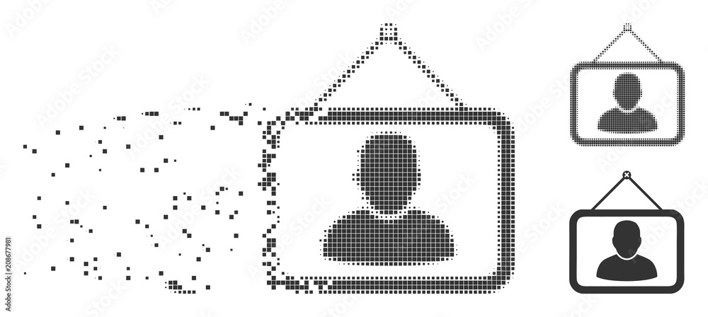 Grey vector man portrait icon in dissolved, dotted halftone and ...