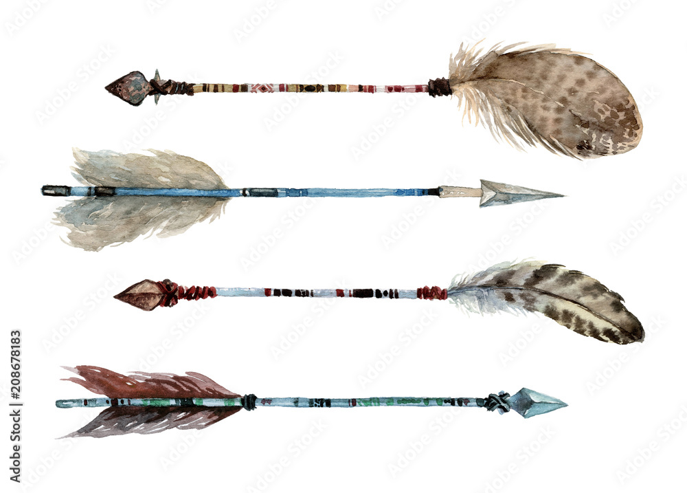 Watercolor ethnic boho set of arrows, native american tribe decoration ...