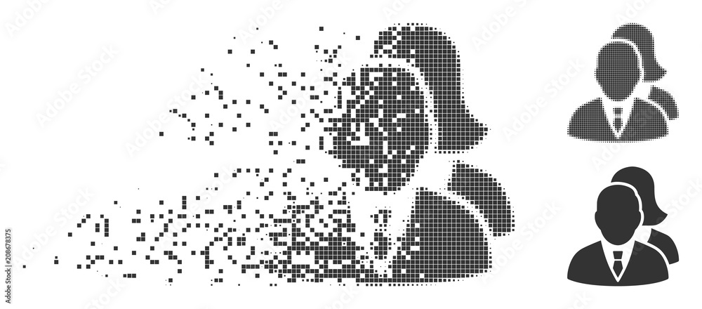 Gray vector people icon in dissolved, dotted halftone and undamaged ...