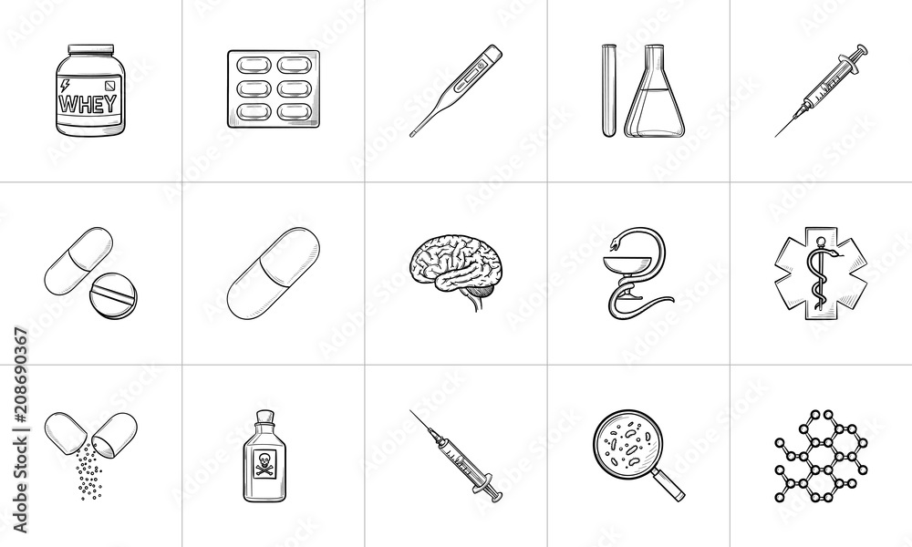 Medicine hand drawn outline doodle icon set for print, web, mobile and ...