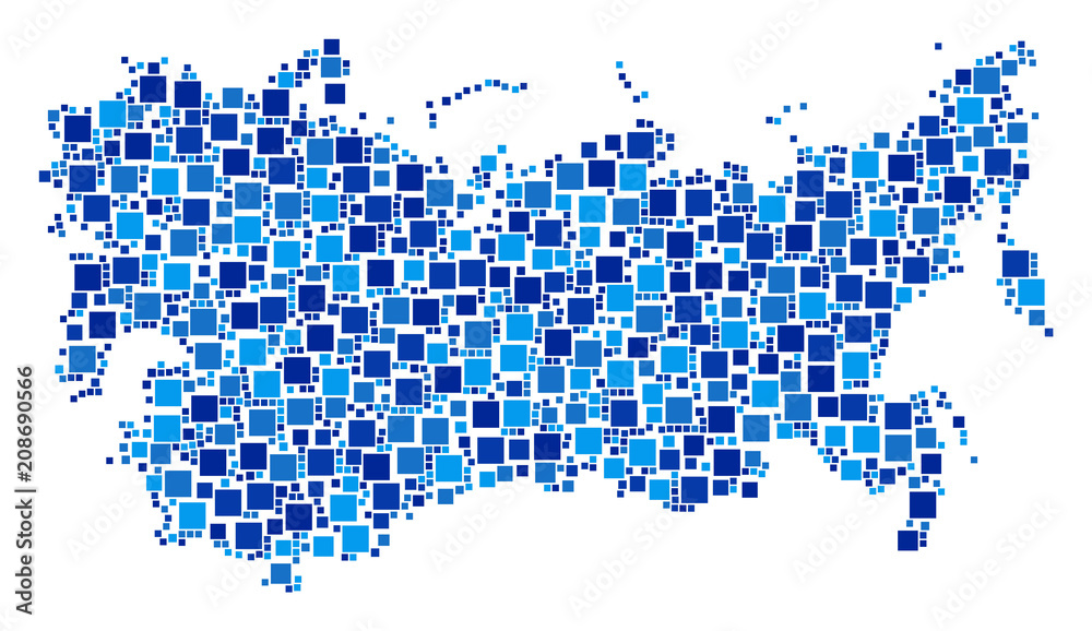 USSR map collage of scattered dots in variable sizes and blue color ...