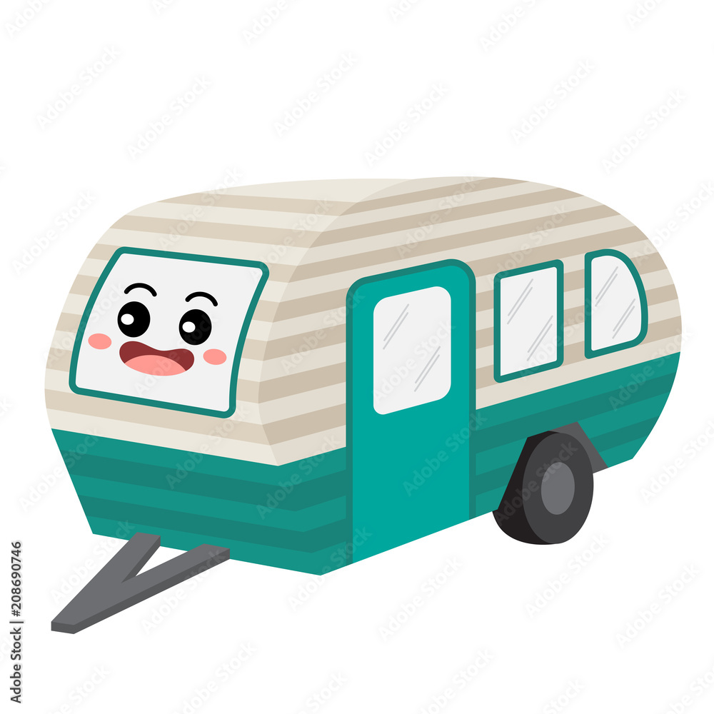 Camper transportation cartoon character perspective view isolated on ...
