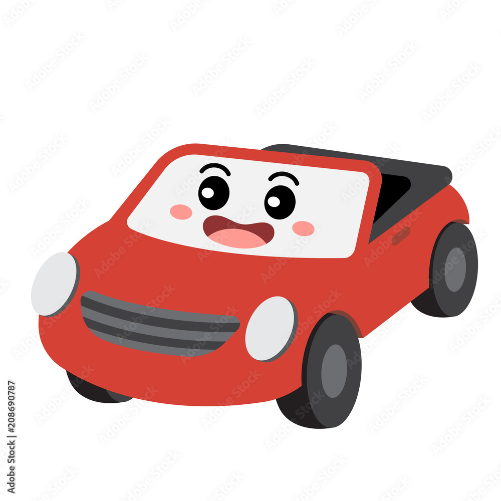 Convertible transportation cartoon character perspective view isolated ...