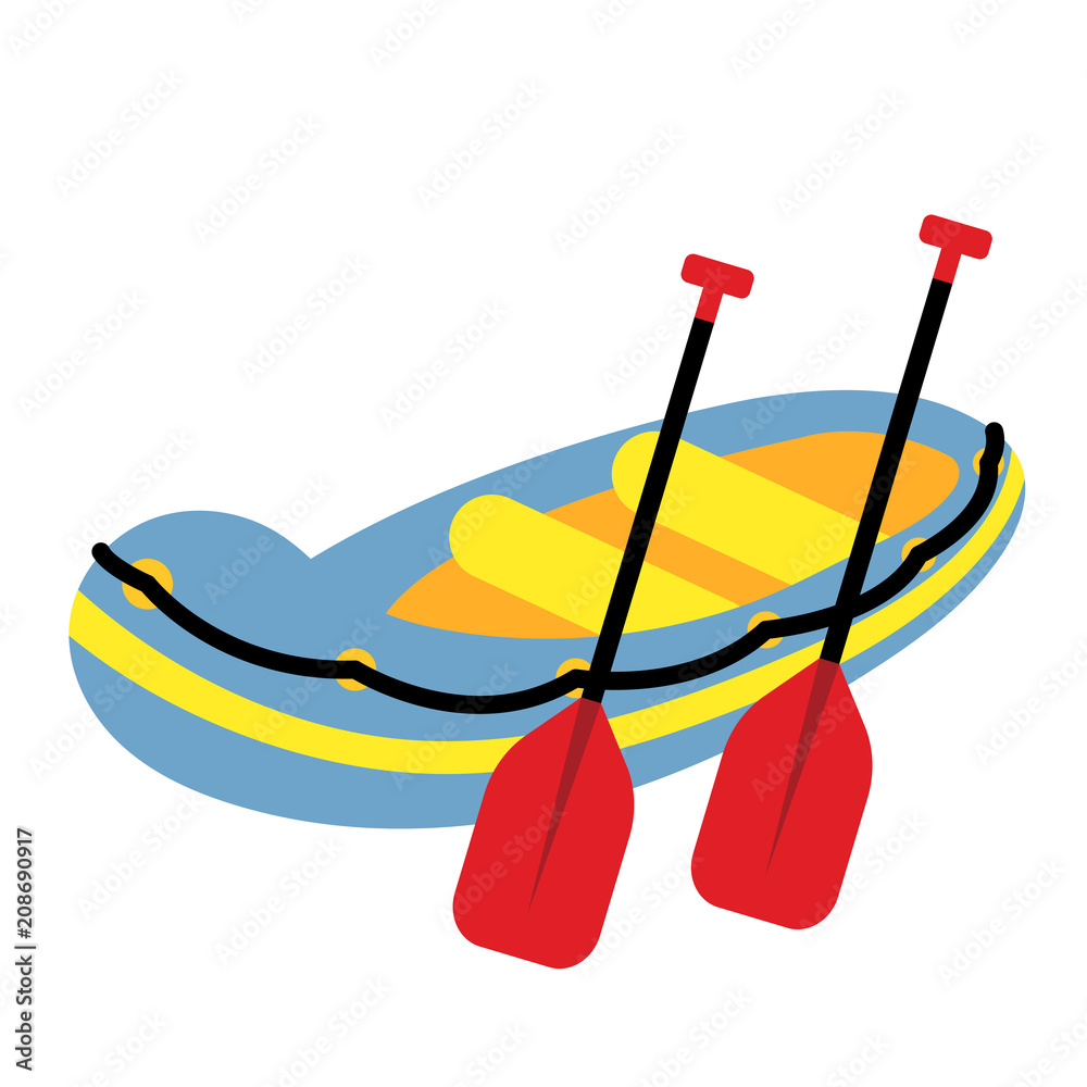 Raft transportation cartoon character perspective view isolated on ...