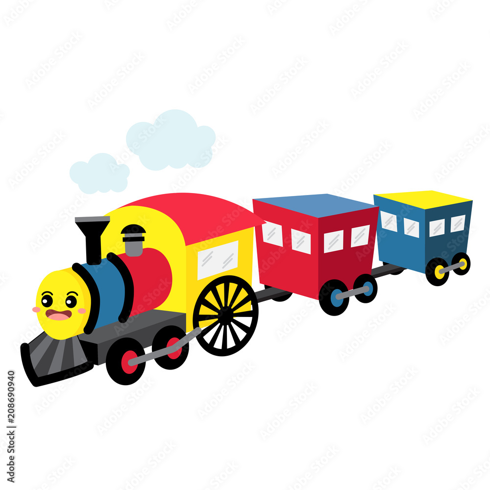 Steam Train transportation cartoon character perspective view isolated ...