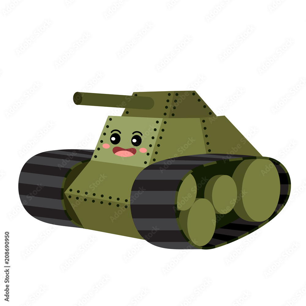 Tank transportation cartoon character perspective view isolated on ...