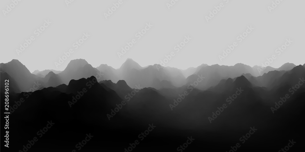 HDRI map, spherical environment panorama background with foggy mountain ...