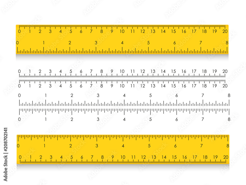 School measuring ruler with centimeters and inches. Size indicators ...
