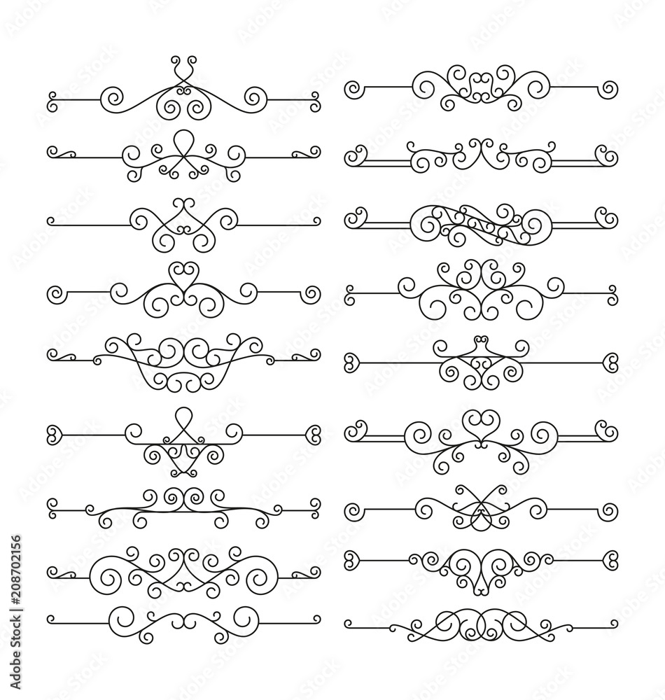 Line text dividers set isolated on white background. Horizontal ornate ...