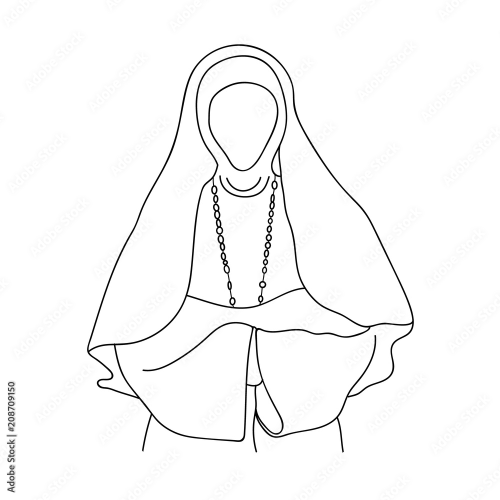 Nun Silhouette. Line Drawing. Vector illustration. Stock Vector | Adobe ...