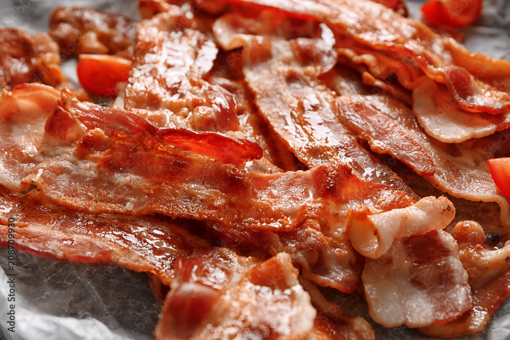 Foto de Tasty fried bacon, closeup do Stock | Adobe Stock