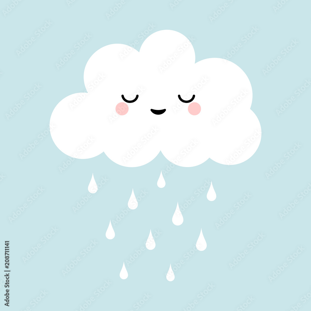 Cute Happy Cloud with Rain Drops, Print or Icon Vector Illustration ...
