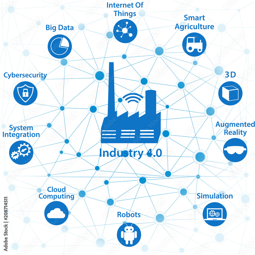 Infographic Icons of industry 4.0 .Internet of things network, Smart ...