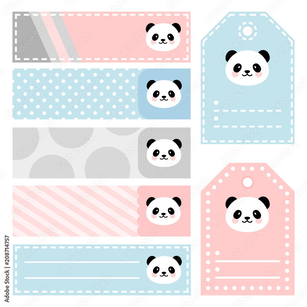 Cute Panda Note Sticker, Note Paper and Stickers Set with Vector Funny ...