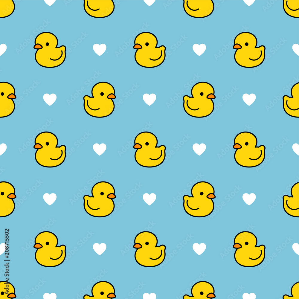 Cute duck seamless pattern, water background with dot, vector ...