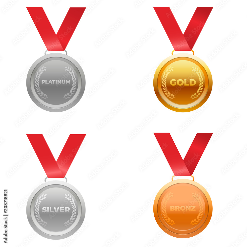 Medal award vector in four colors, platinum, gold , silver , and bronze ...