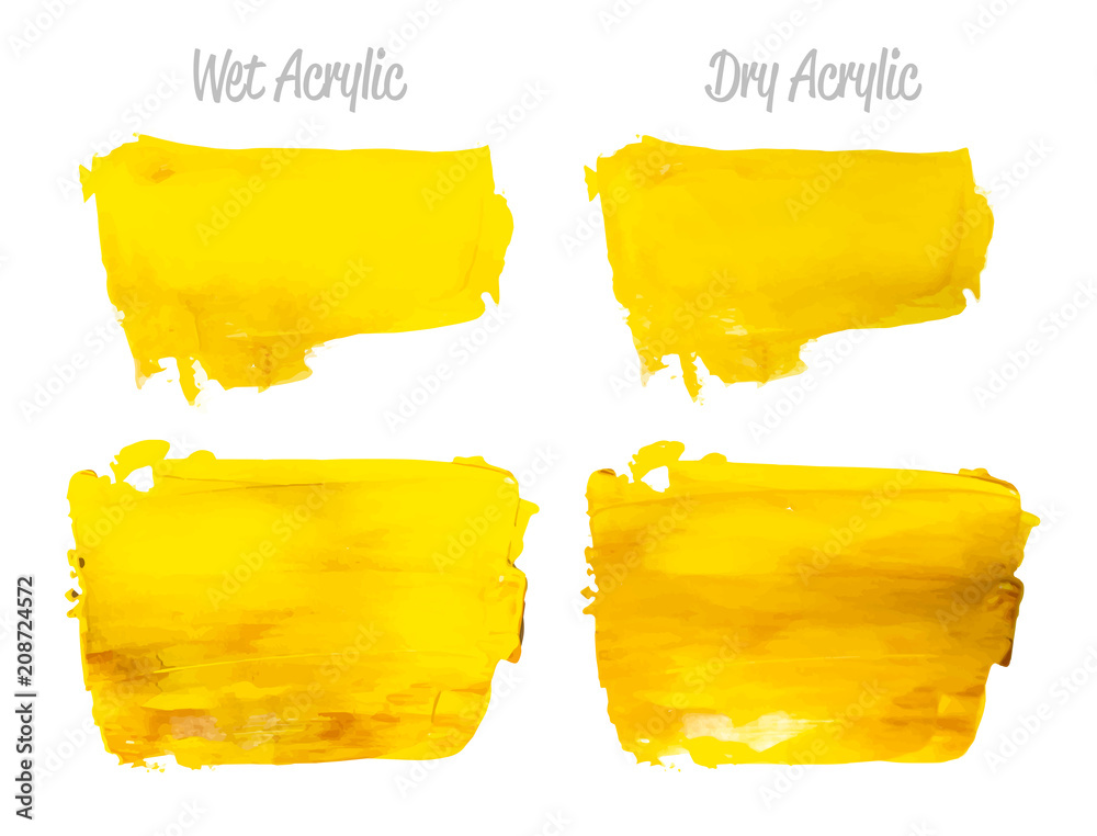 Vector yellow paint smear stroke stain set. Abstract acrylic textured ...