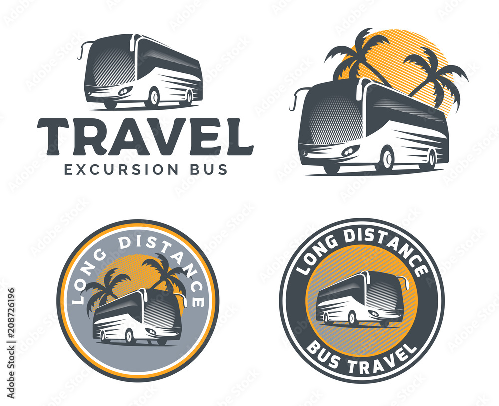 Set of tourist bus logo, emblems and badges isolated on white ...