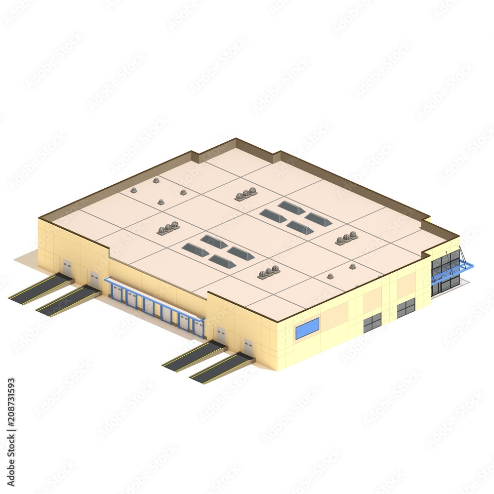 Flat 3d model isometric warehouse building illustration isolated on ...
