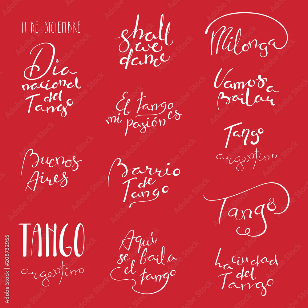 Set of hand written quotes about tango, dancing, Buenos Aires, tr. from ...