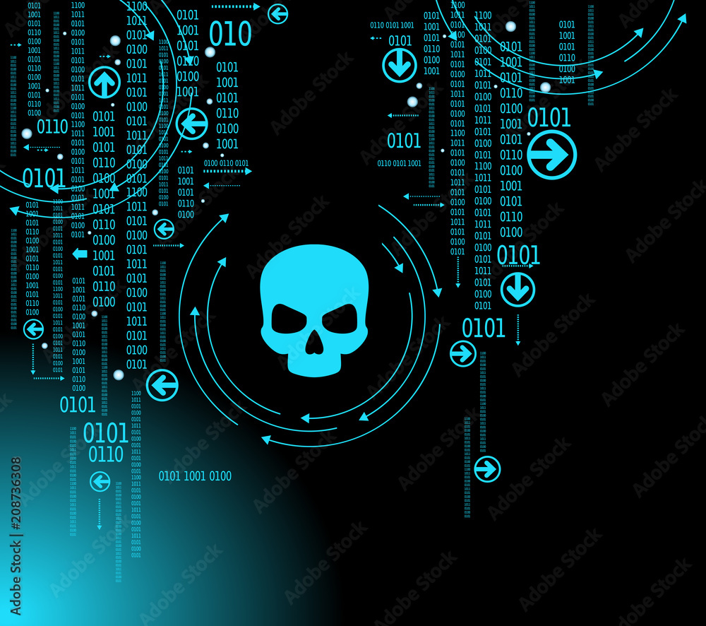 Cyber attack backgroundHuman skull in digital background. Concept of network security, computer ...