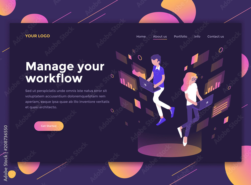 Flat Modern design of website template - Manage your workflow Stock ...