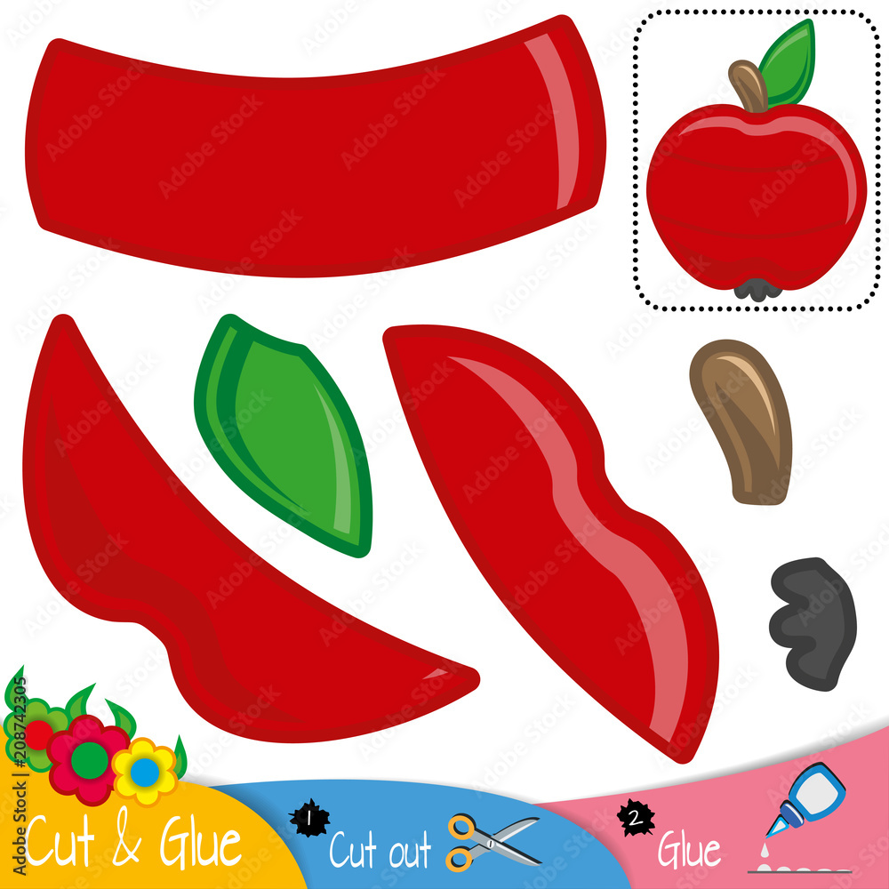 Red apple with a green leaf. Education paper game for preshool children ...